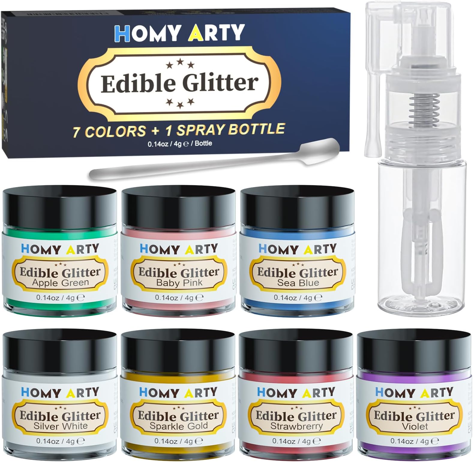 Amazon.com : HOMY ARTY Edible Glitter Spray - 7 Colors x 4g, Luster ...