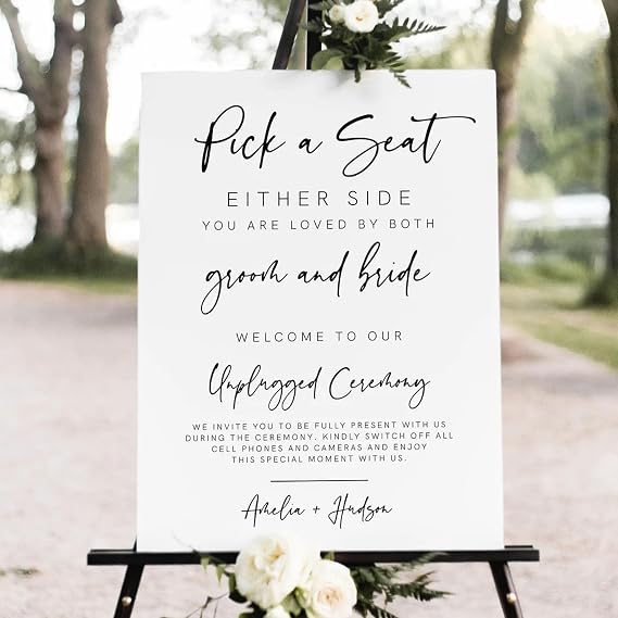 Amazon.com: Modern Pick A Seat Sign Template, Unplugged Ceremony Sign ...