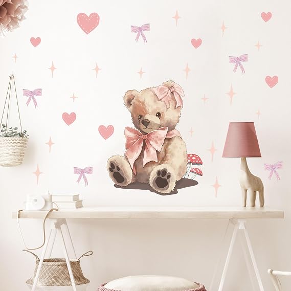 Amazon.com: RoyoLam Cute Teddy Bear Doll Wall Stickers for Nursery Pink ...