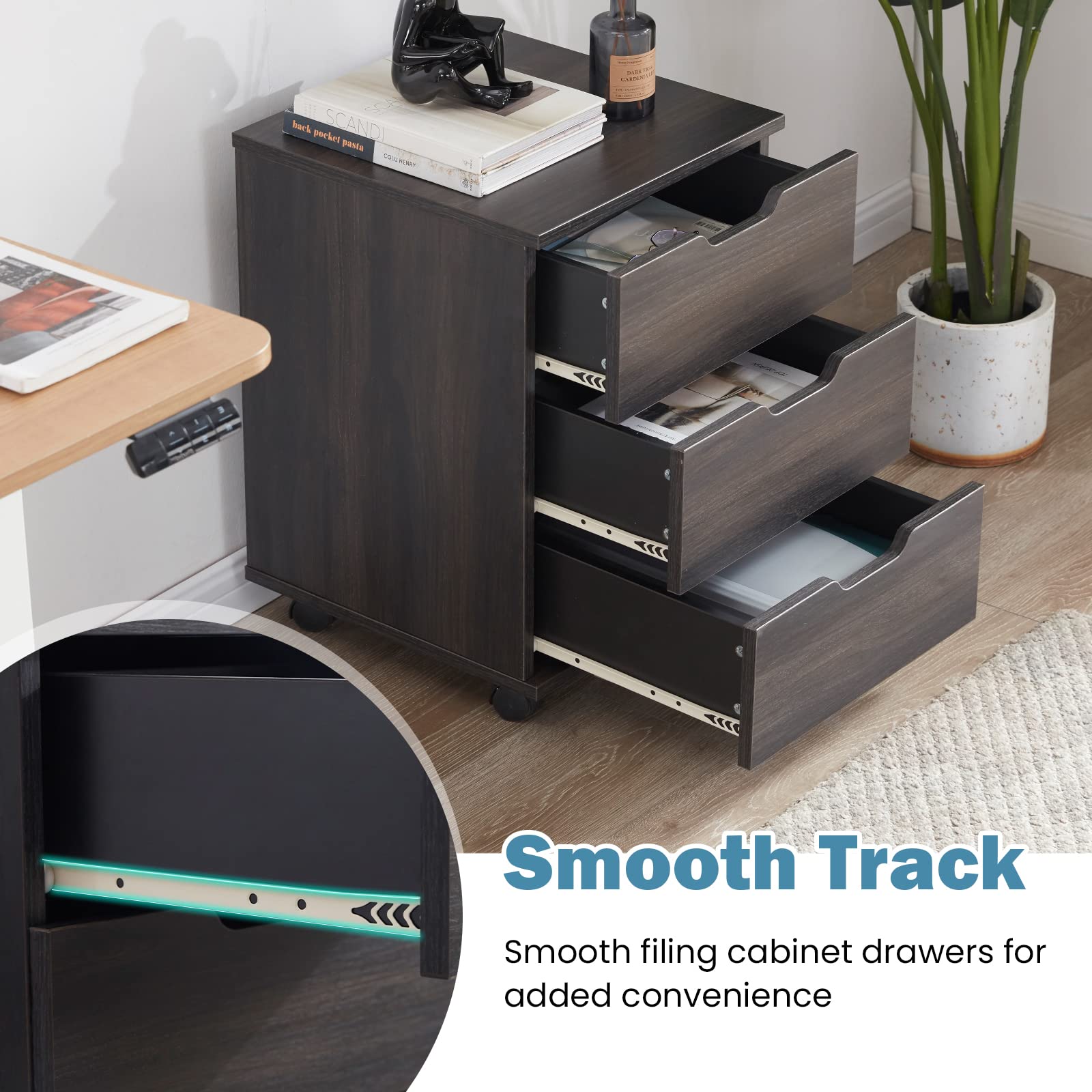 Snapklik.com : Mobile File Cabinet For Home Office, 3 Drawer Chest Wood ...