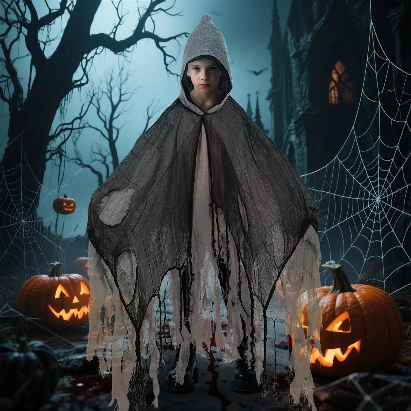 Hooked Cloak Kids Medieval Renaissance Gothic Wizard Cape Death Costume ...
