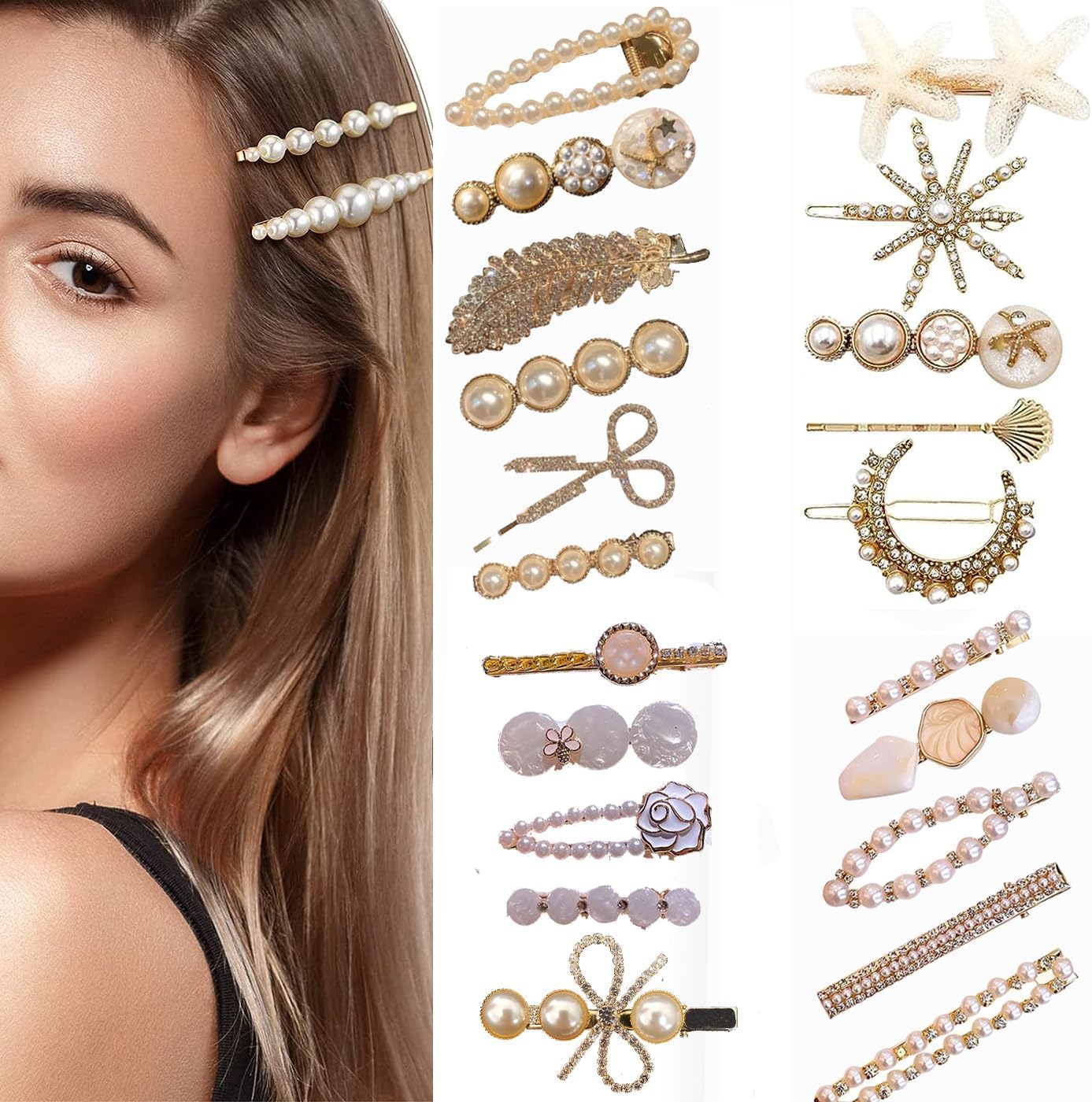 21Pcs Pearl Hair Clips, BetterJonny Handmade Hair Barrettes Decorative ...