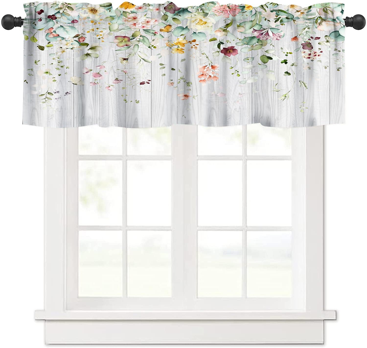 Amazon.com: Green Leaves Floral Window Valance Curtain, Flower Plant ...