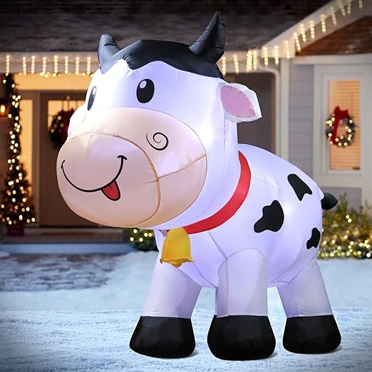 Amazon.com: DomKom 6FT Christmas Cow Inflatables Blow up animals Cute ...