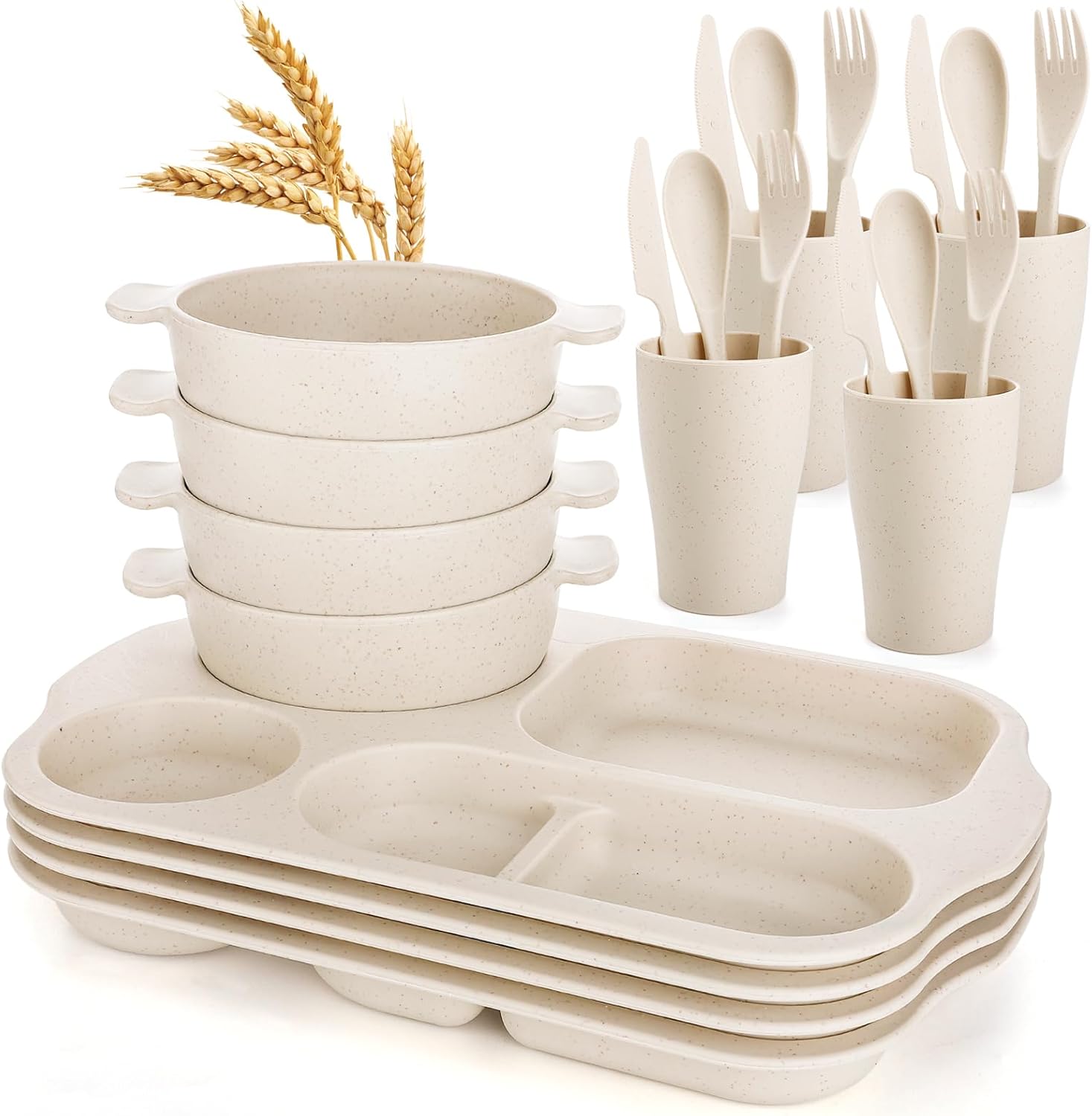 Amazon.com: 24Pcs Wheat Straw Dinnerware Sets for 4 - College Dorm Room ...