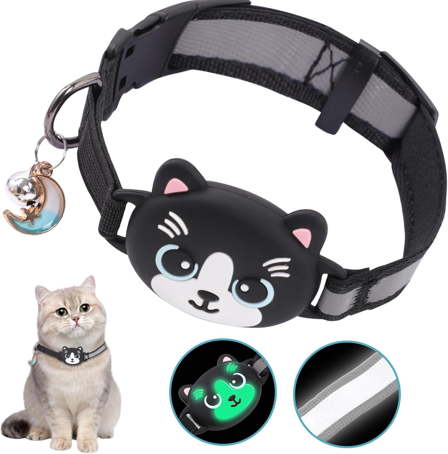 Airtag Breakaway Safety Cat Collar, Reflective GPS Holder, Elastic ...
