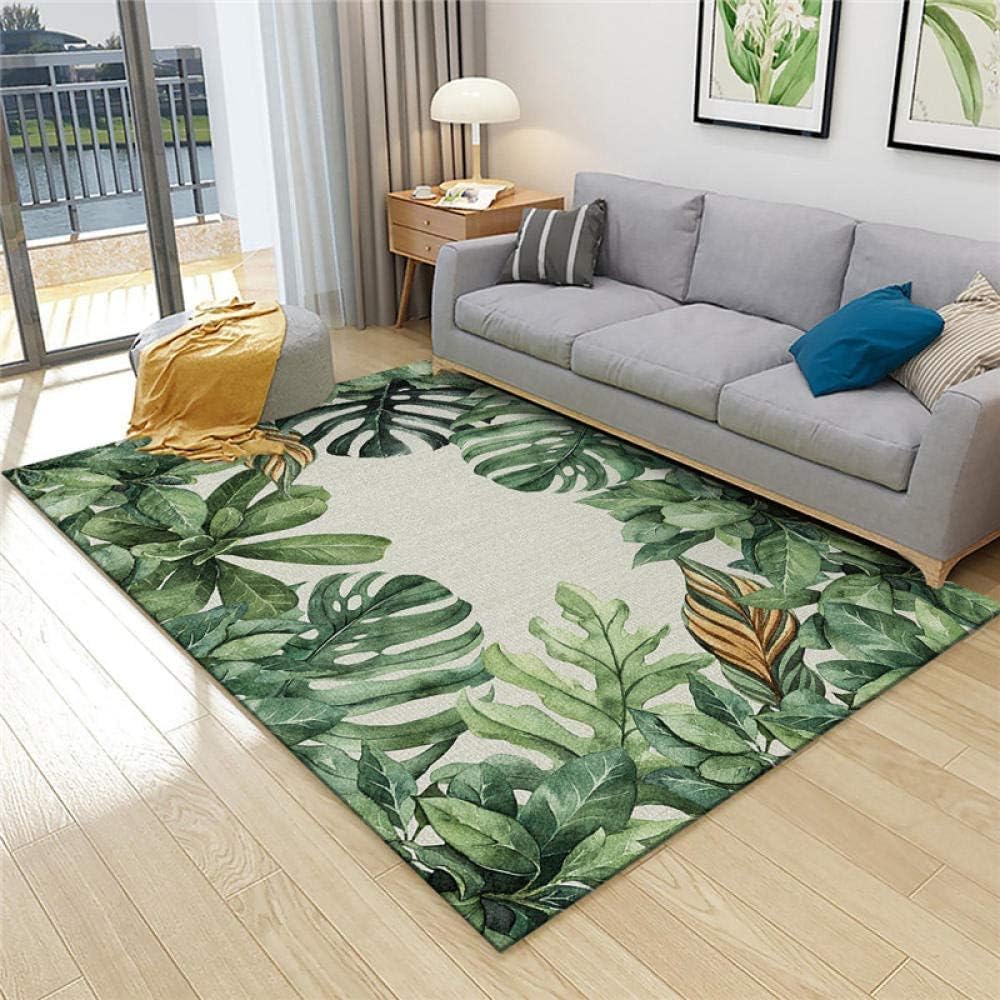 GYKLY Living Room Bedroom Study Room Carpet，Green Leaf Pattern Rug ...
