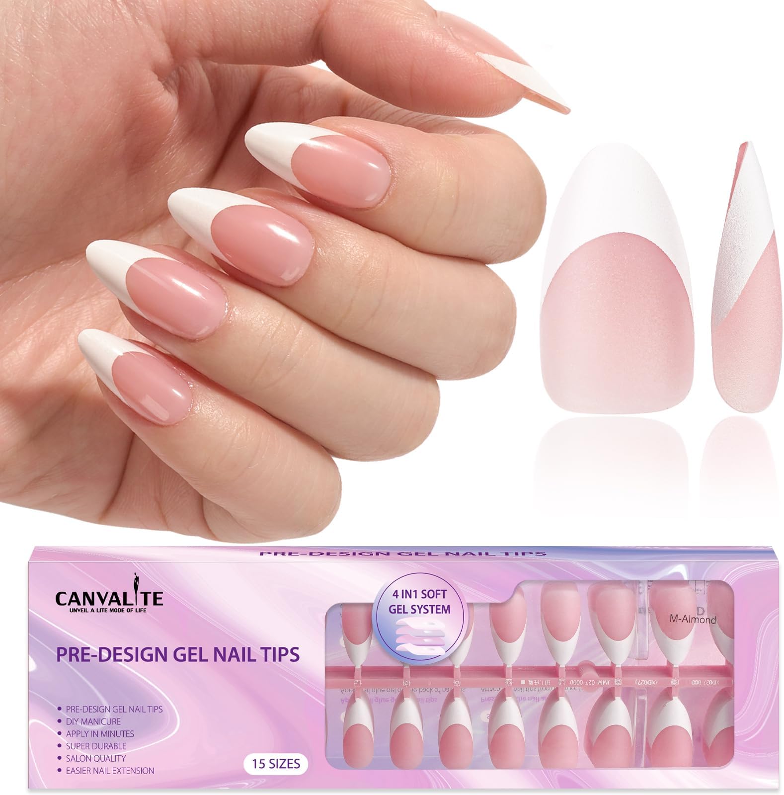 Amazon.com: French Tip Press on Nails with Charms Short Fake Nails, French Nails Press ons Cute ...