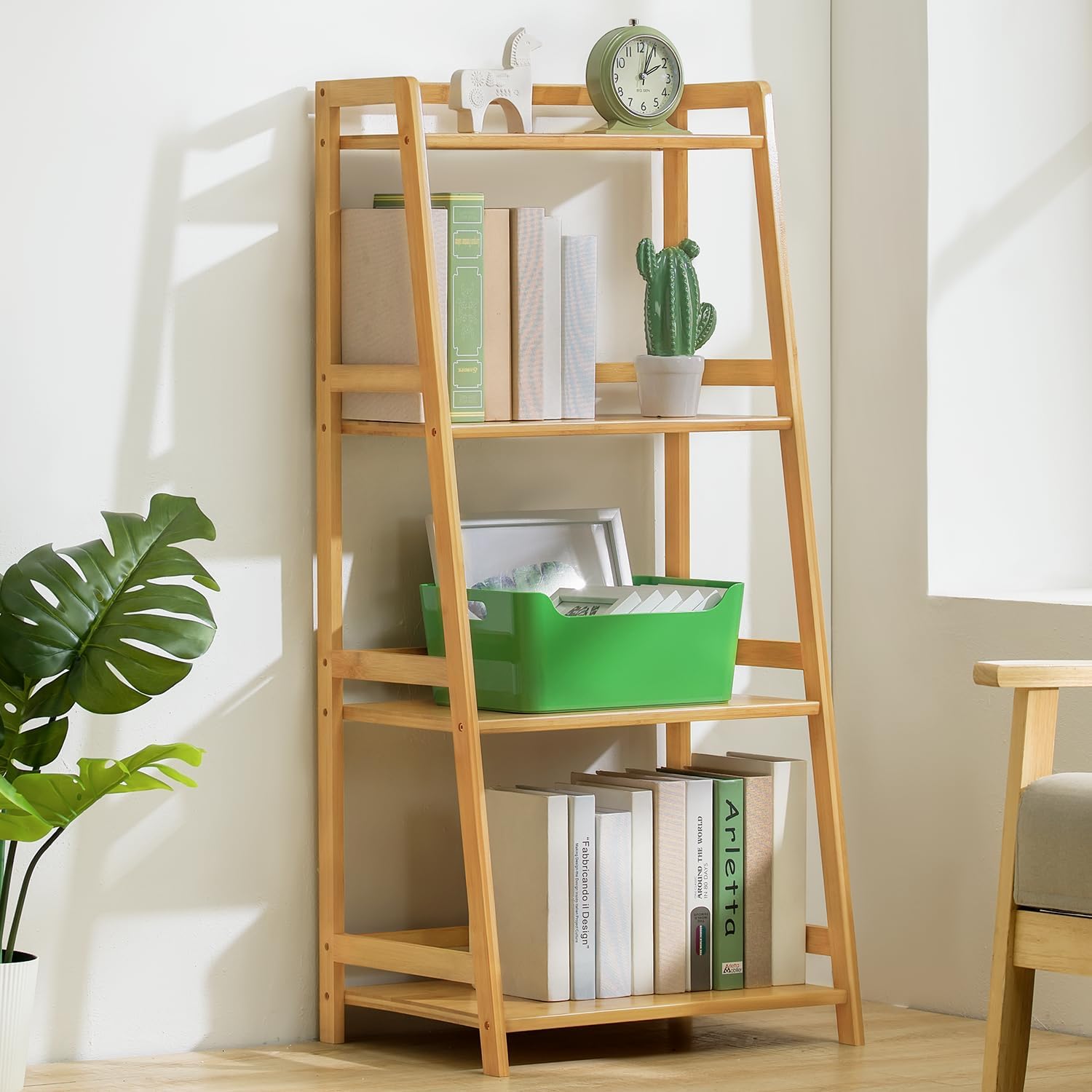 Amazon.com: BRIGHTORIA 4-Tier Bamboo Book Shelf, 45.5" Tall Free ...