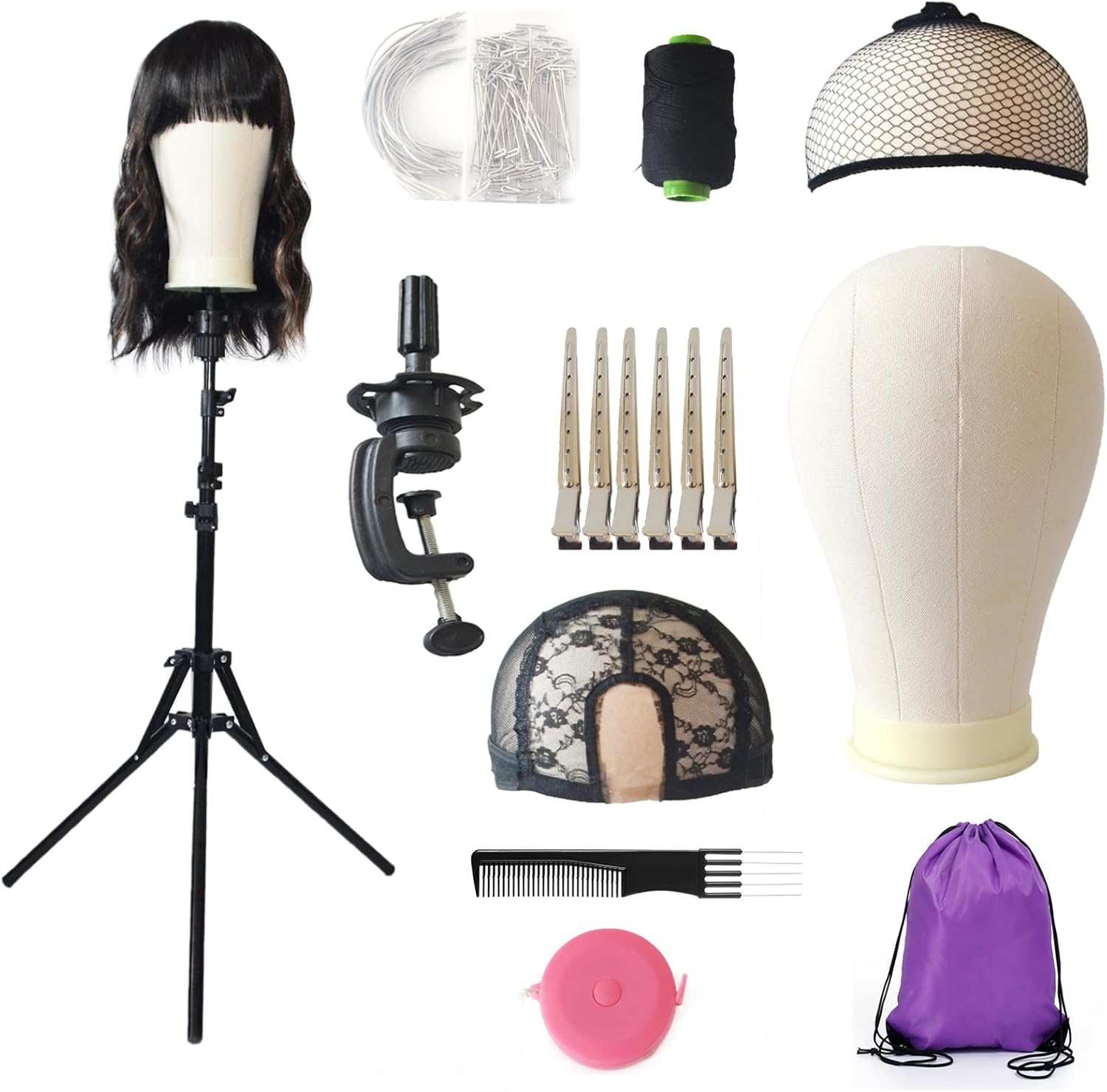 Amazon.com: TAIANUAN Wig Stand with Head 23 Inch Canvas Mannequin Head ...