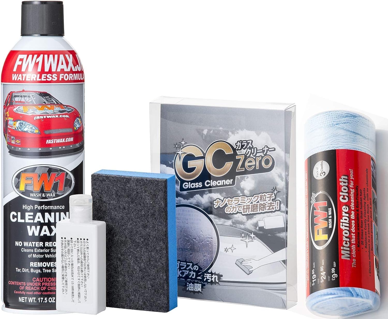 Amazon.co.jp: FW1(エフダブリューワン) 車、バイクのスプレーワックス 517ml ＋GC Zero(ジーシーゼロ) 車のお手入れ ガラス ＋マイクロファイバータオル 愛車のお ...