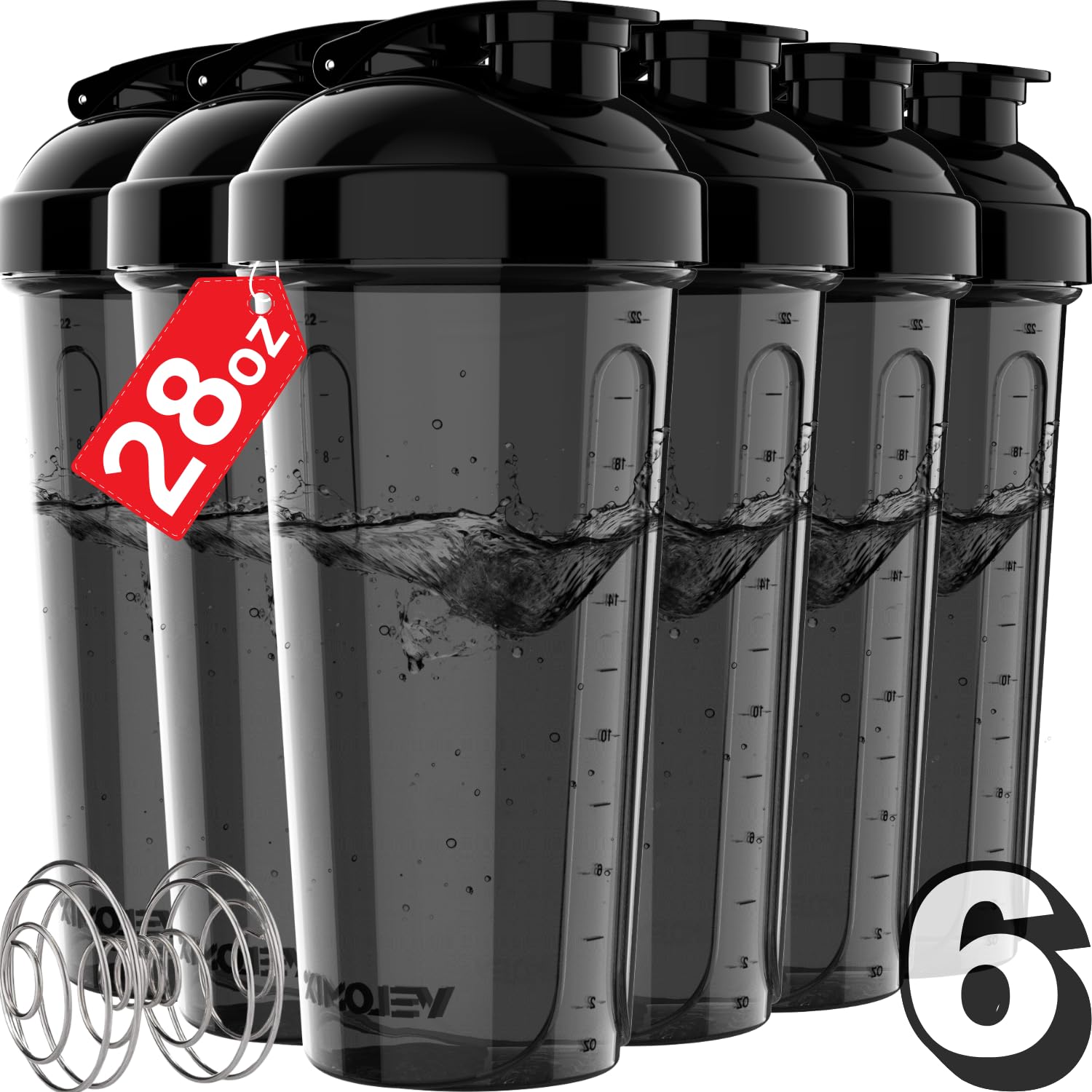 -6 Pack- 28 oz Protein Shaker Bottles for Protein Mixes - 6x Wire Whisk ...