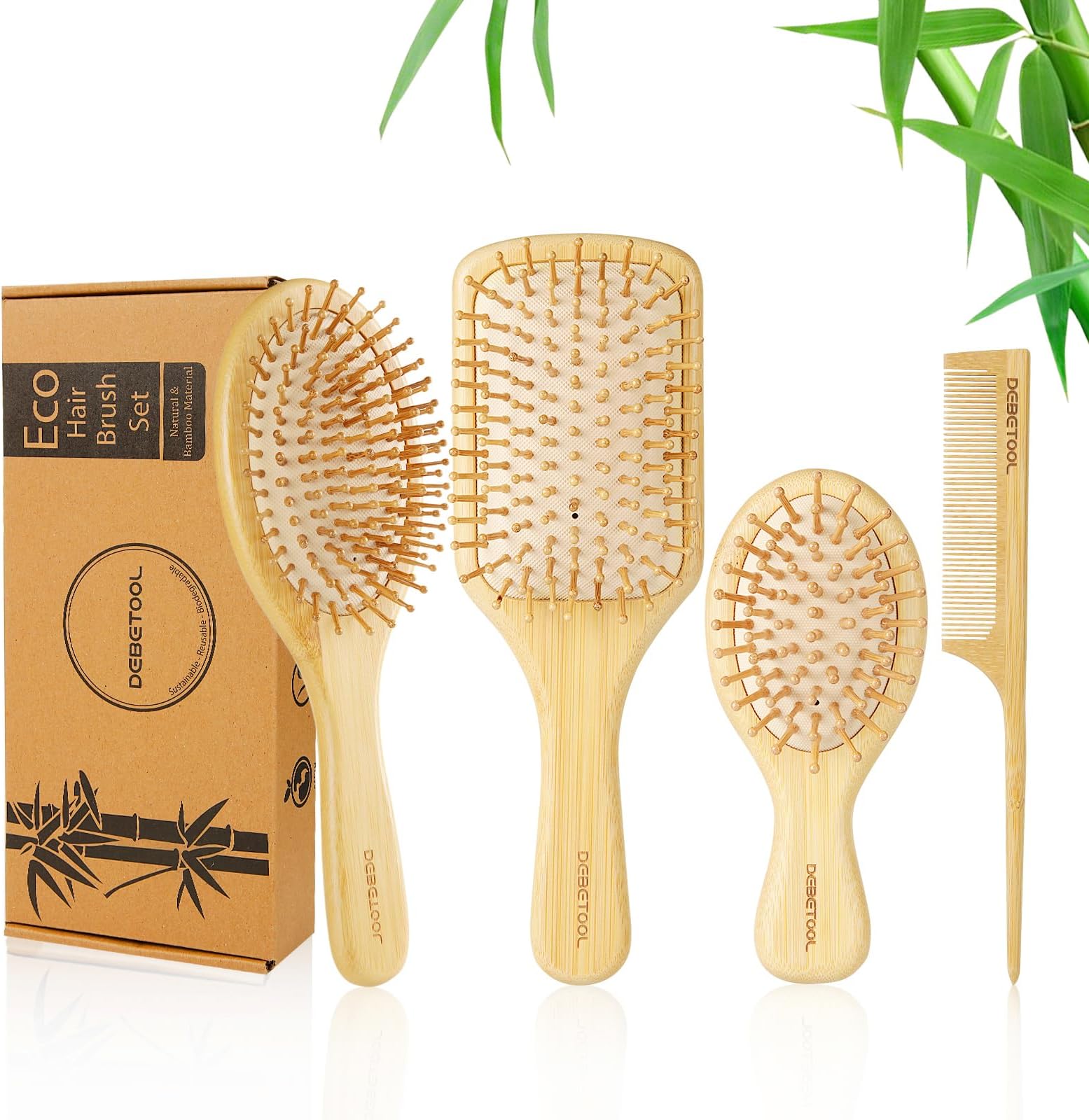 Amazon.com : DEBETOOL Bamboo Hair Brush and Comb Set for Women Men and ...
