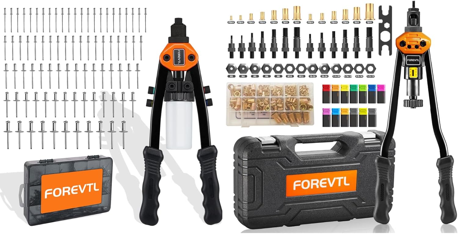 Amazon.com: FOREVTL Pop Rivet Gun - Rivet Gun Kit with 210 Rivets (3/32 ...