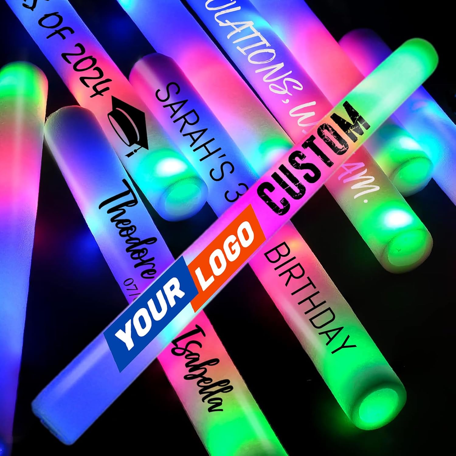 Amazon.com: xrlsg Custom Foam Glow Sticks Personalized LED Light Up ...