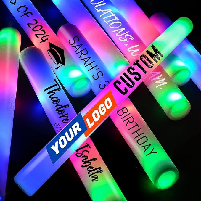 Amazon.com: xrlsg Custom Foam Glow Sticks Personalized LED Light Up ...