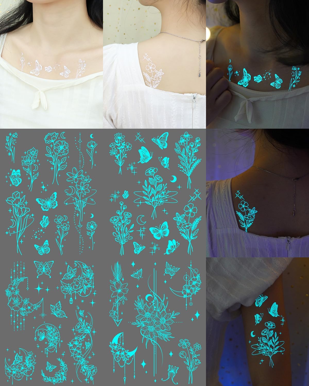 Amazon.com : Konsait Glow in The Dark Temporary Tattoos for Kids Adults ...
