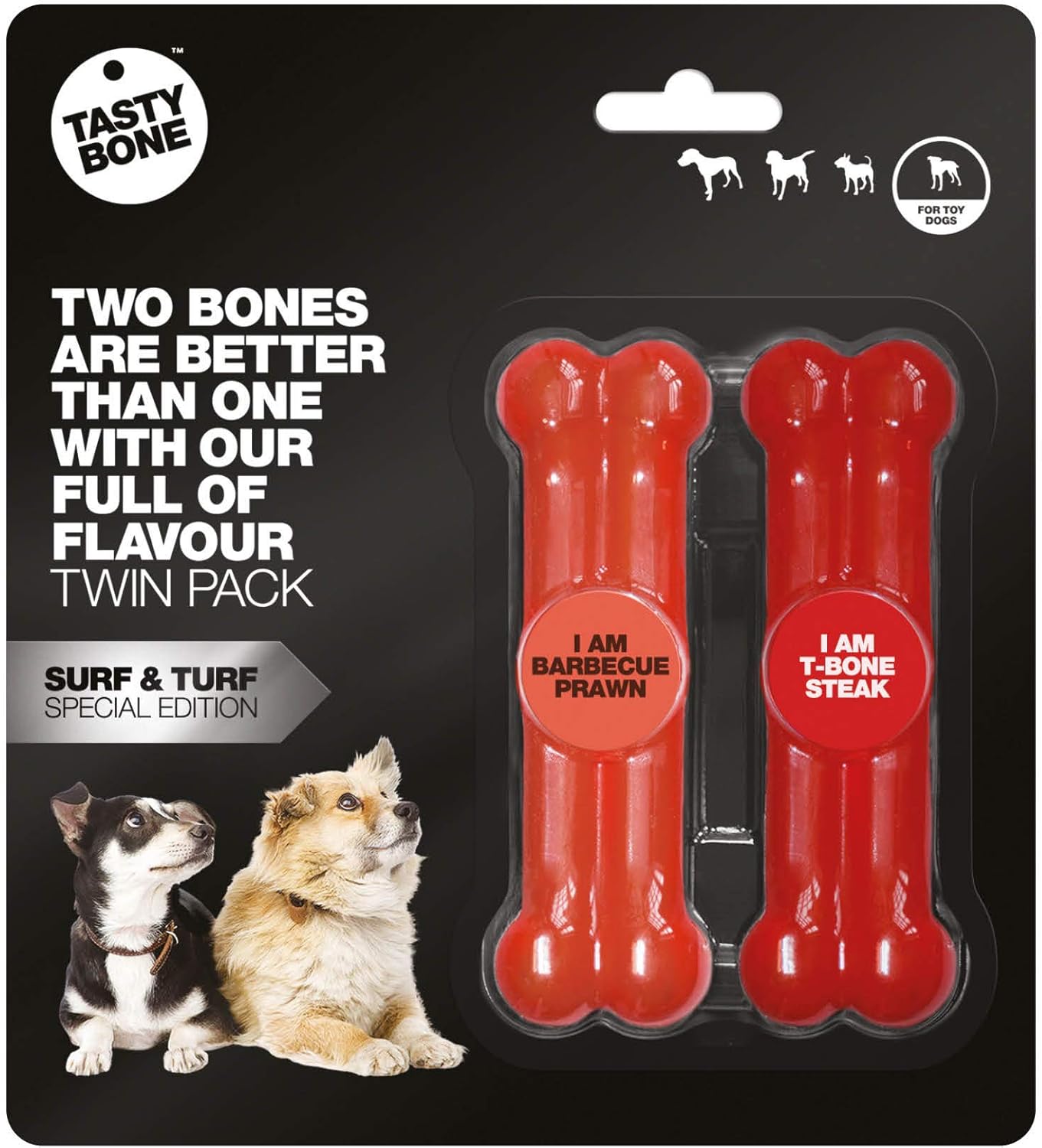 TastyBone Twin Pack Nylon Dog Chew Toys for Toy Dogs (BBQ Prawn & T ...