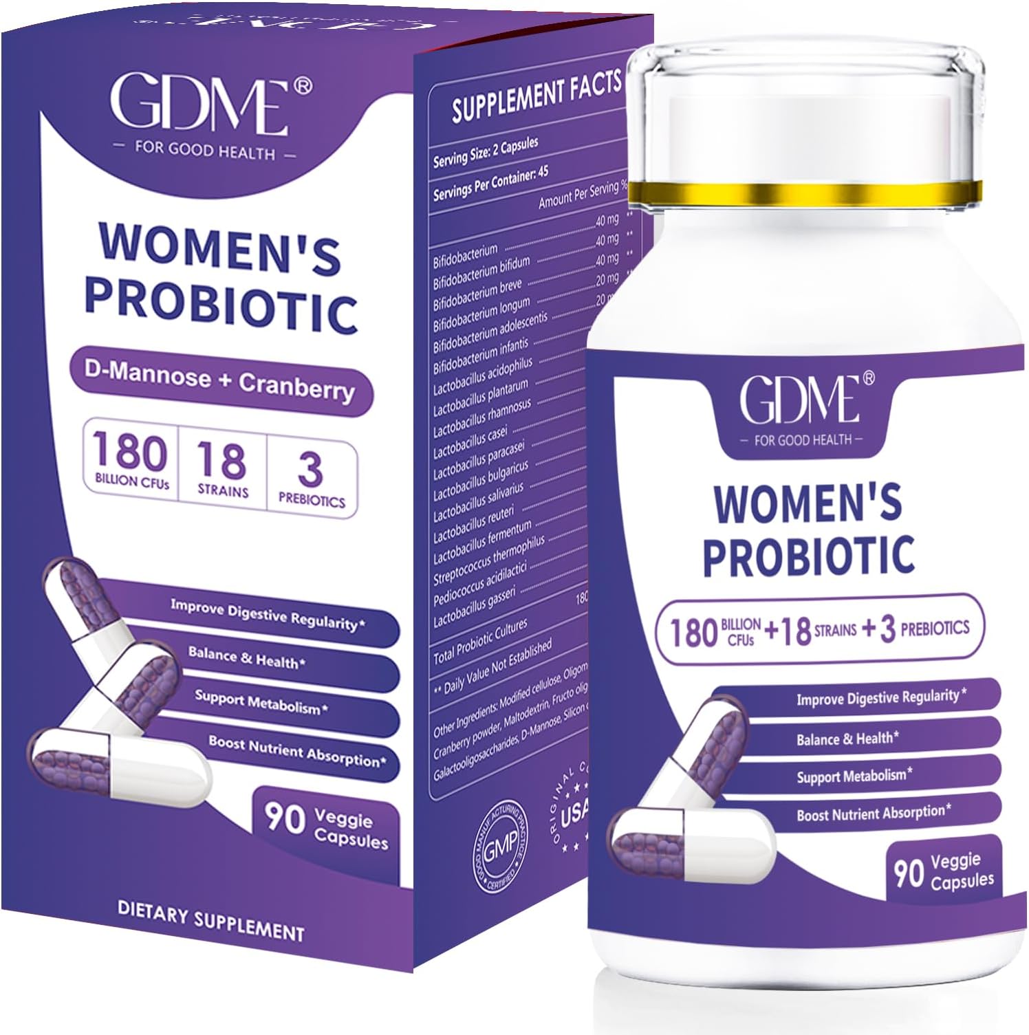 Amazon.com: GDME Probiotics 180 Billion CFU 18 Strains Contains Organic ...