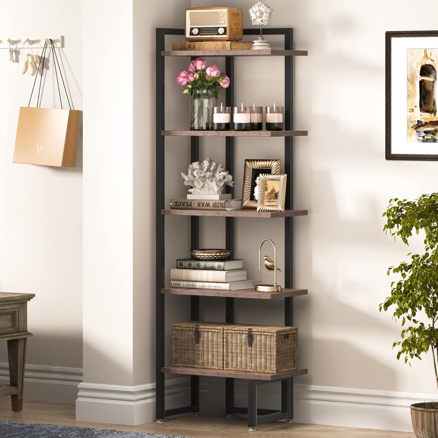 Amazon.com: Tribesigns Industrial Corner Shelf, 5 Tier Wood Wall Corner ...