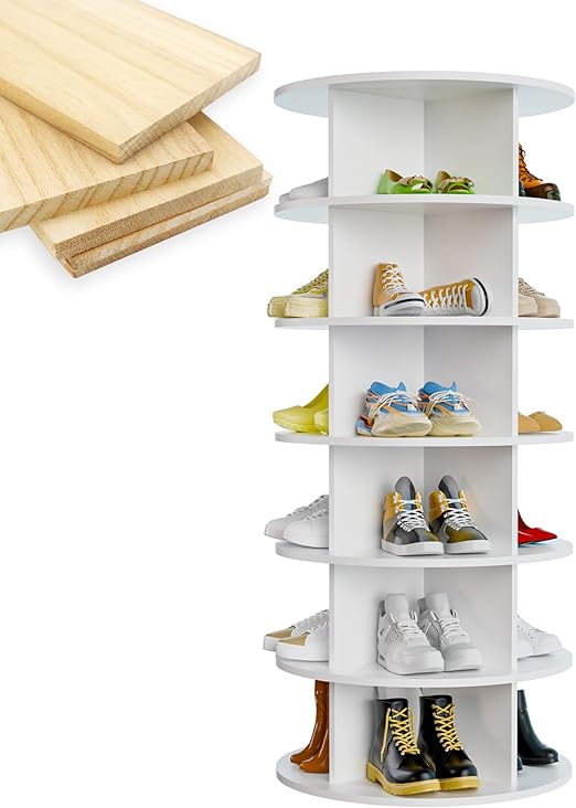 Amazon.com: Rosedate Wooden Rotating Shoe Rack Tower, 6-Tier Spinning ...
