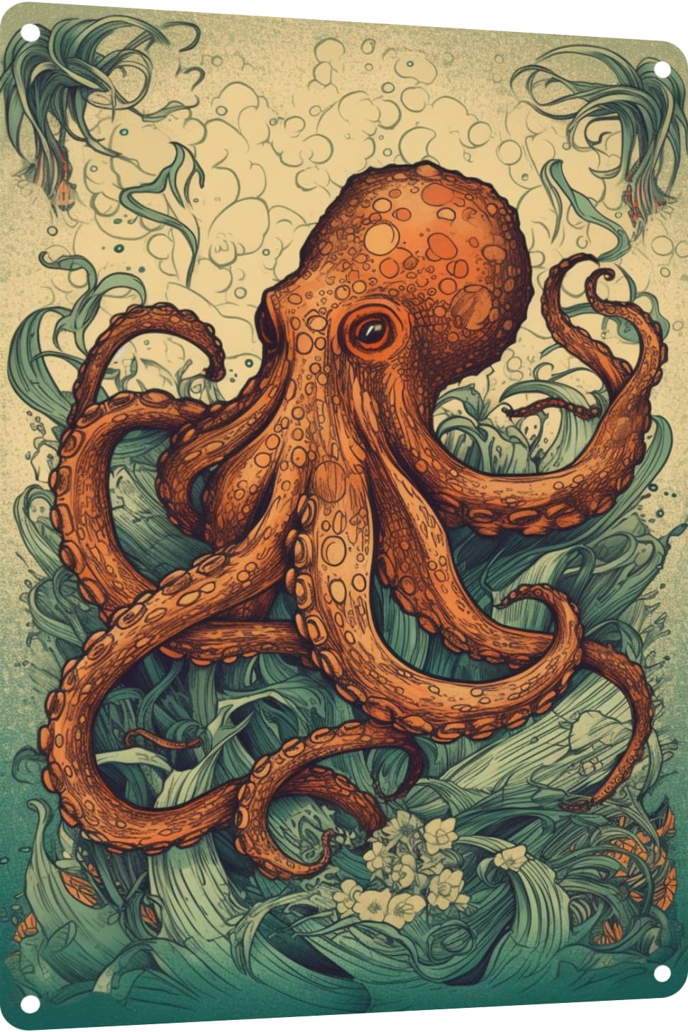 Amazon.com: TopPacific Metal Sign Octopus Decor Tin Signs Vintage ...