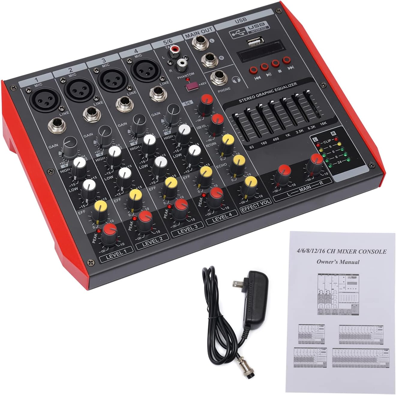 Amazon.com: 12 Channel Pro USB Bluetooth Live Studio Audio Mixer DJ KTV ...