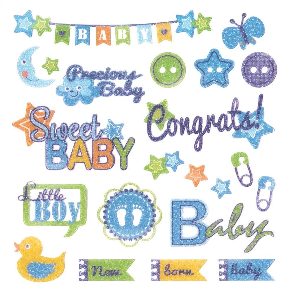 Amazon.com: Multicraft Imports Glitter Themes Baby Boy Stickers Sheet ...