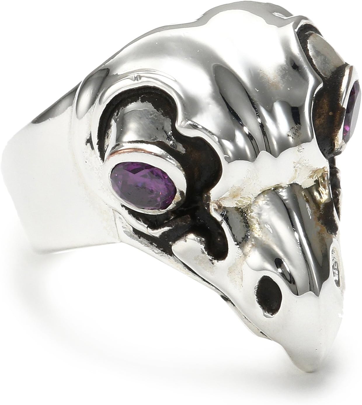 HAN CHOLO Woodsy Owl Skull with Amethyst Stones Men's Ring, Size 11 ...