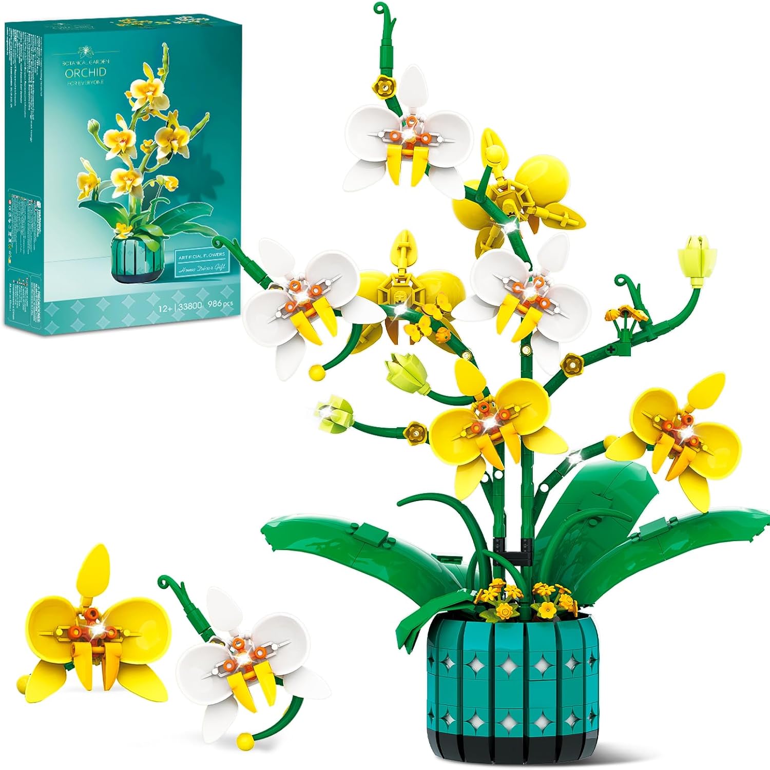 Orchid Bonsai Building Set - 986 Pcs with White & Yellow Orchids ...