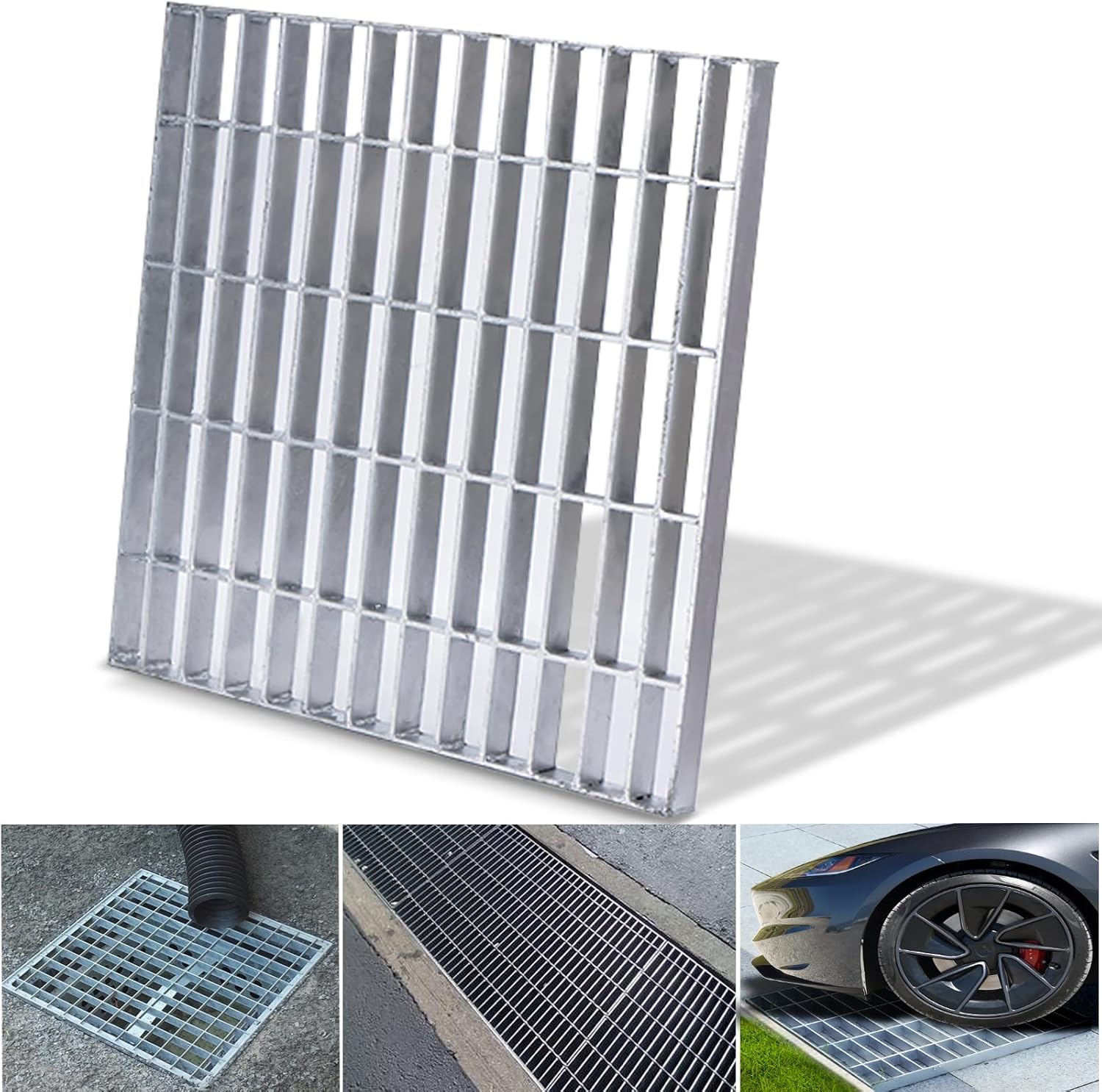 TMISEU Galvanized Steel Drain Grate, 28x28 Square Outdoor Drain Cover ...