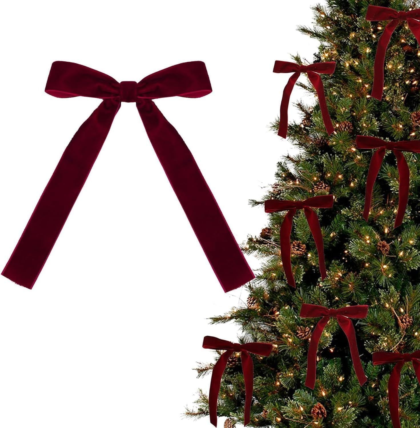 Amazon.com: 12PCS Red Velvet Bows for Christmas Tree, Bows for Christmas Tree, Garland Red ...