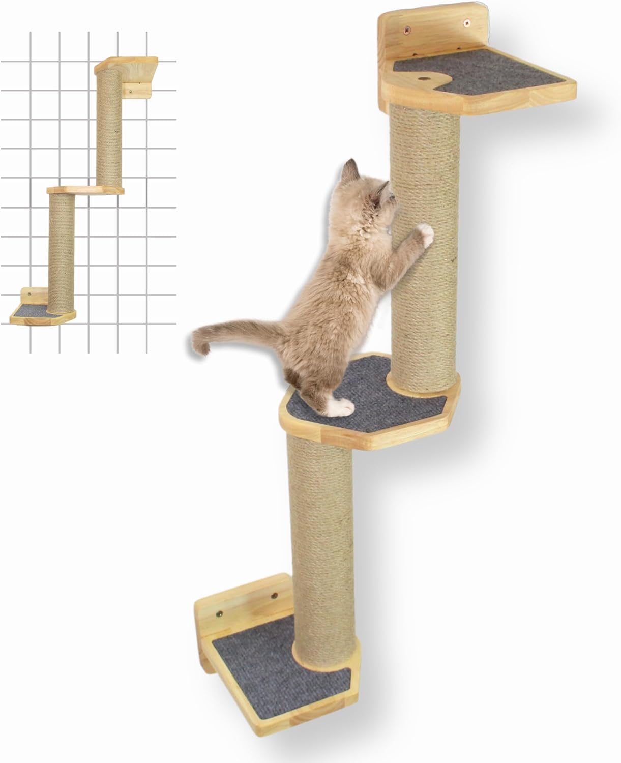 AZANO® Kletterwand Katzen [Massivholz & Jute] I Kratzbaum Wand ...