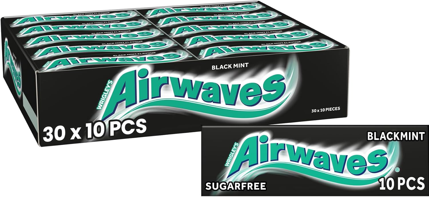 Airwaves Black Mint Sugarfree Chewing Gum, with Menthol Freshness, 30 ...