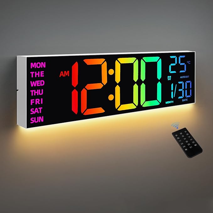 HAITANG 8 Colors Digital Wall Clock, 16.2" Large Digital Clock with ...