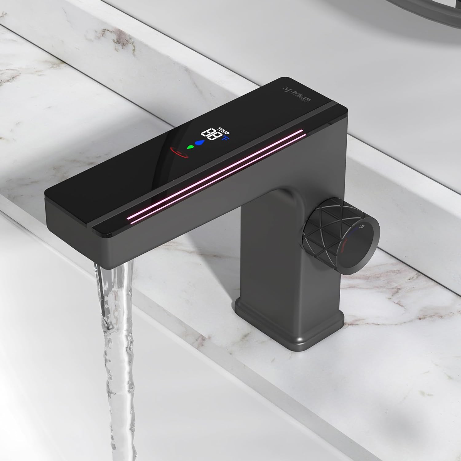 MEJE Bathroom Faucet,LED Temperature Digital Display Faucet, Brass ...