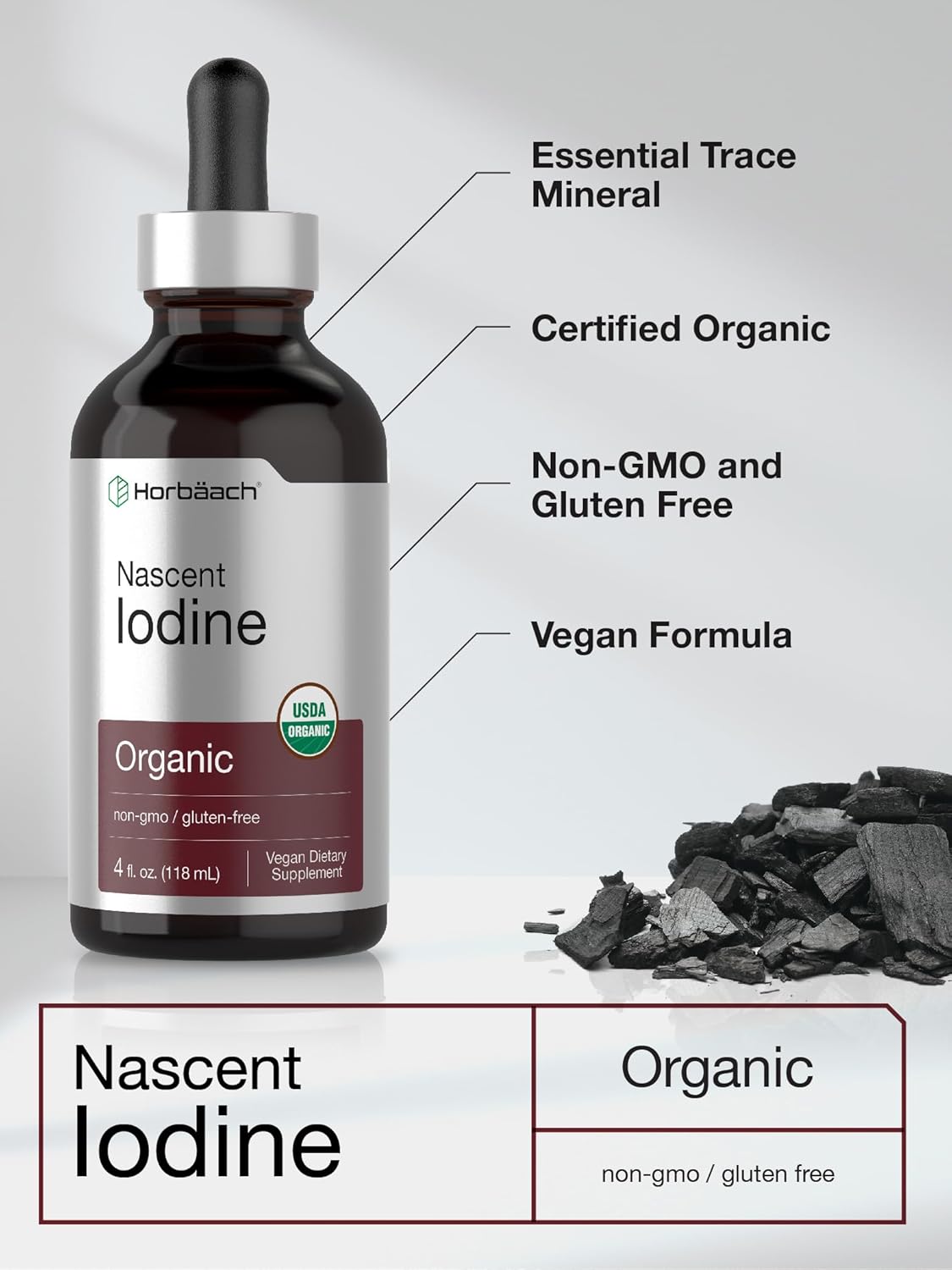 Horbaach – Yodo Nascent 325mcg 4oz Suplemento líquido orgánico Vegano ...