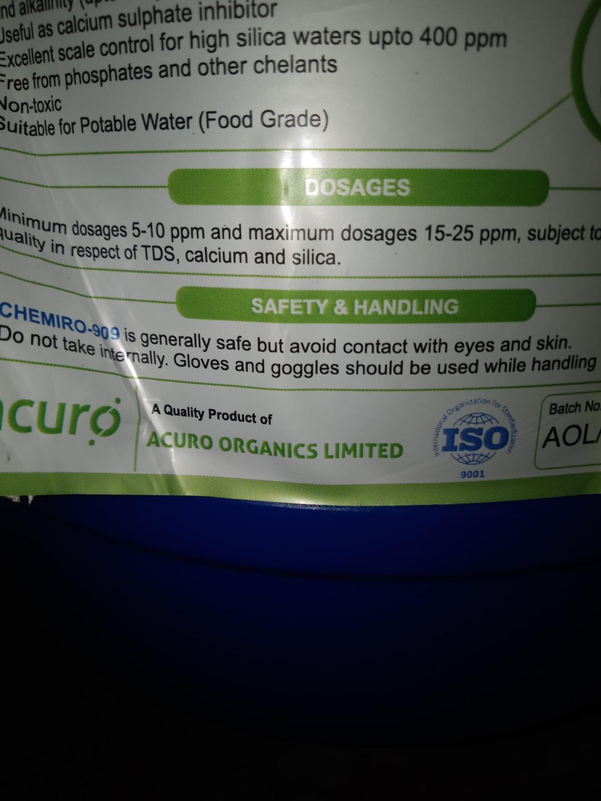acuro Chemiro 909 : Antiscalant Dosing Chemical For Ro | For Industrial ...