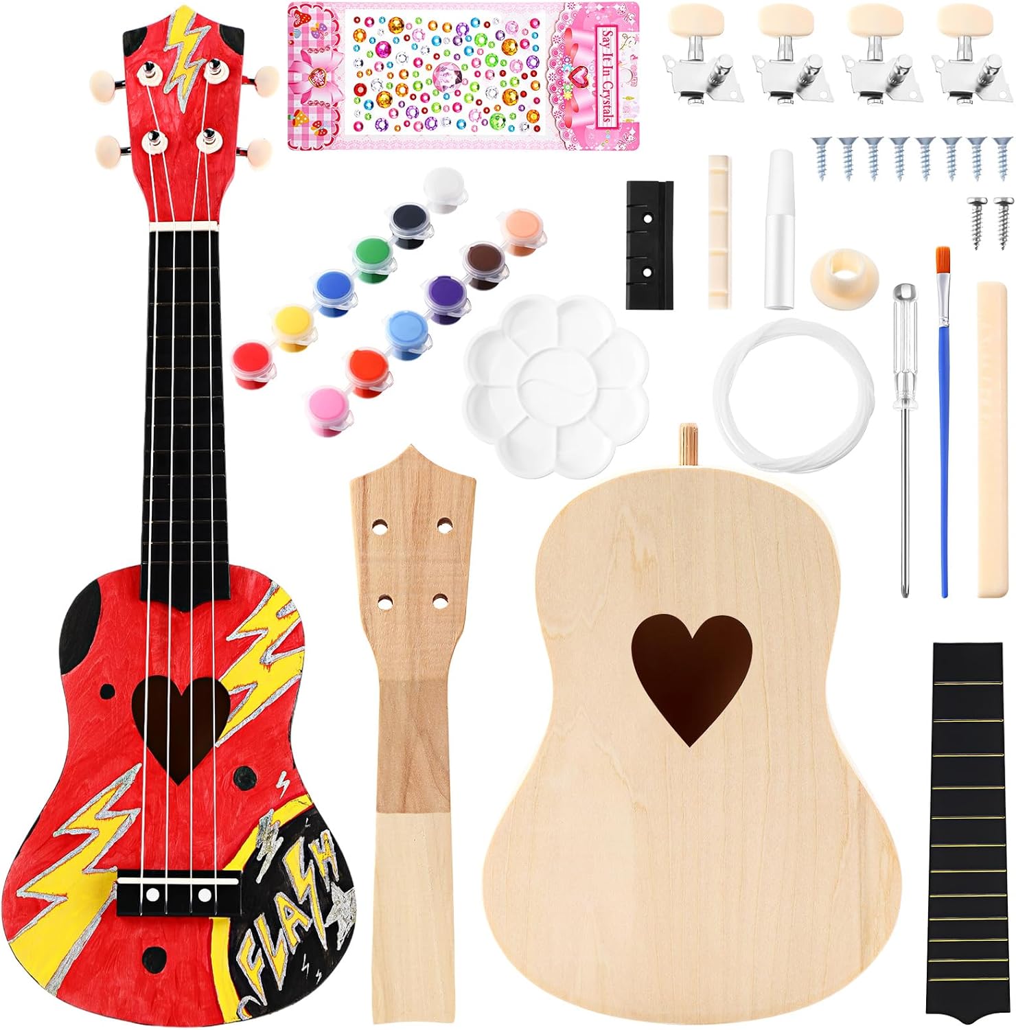Amazon.com: Boao DIY Guitar Kit 21 Inch Make Your Own Ukulele DIY Kit ...