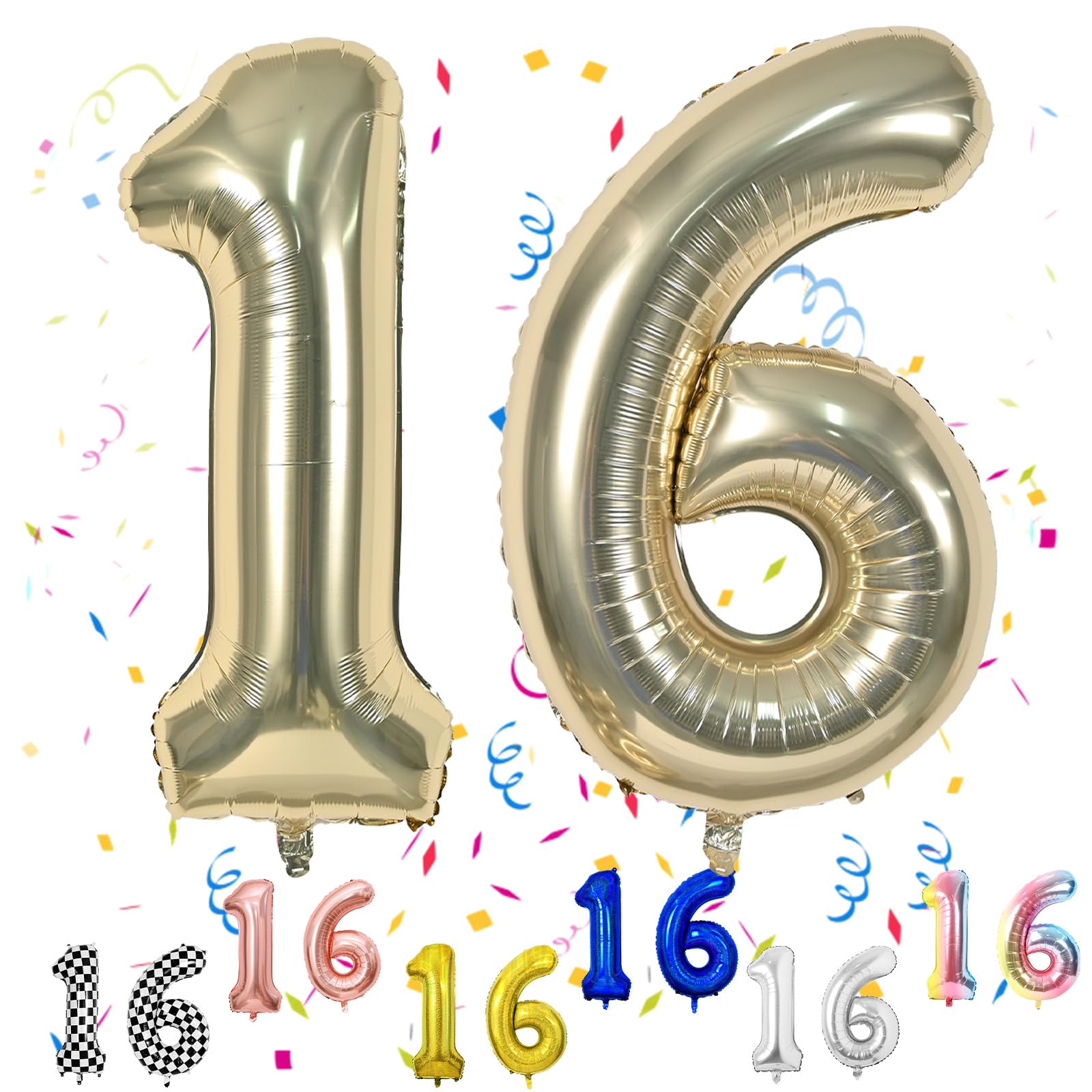 Amazon.com: Gold Number 16 Balloons, 16th Birthday Balloon, 40inch ...