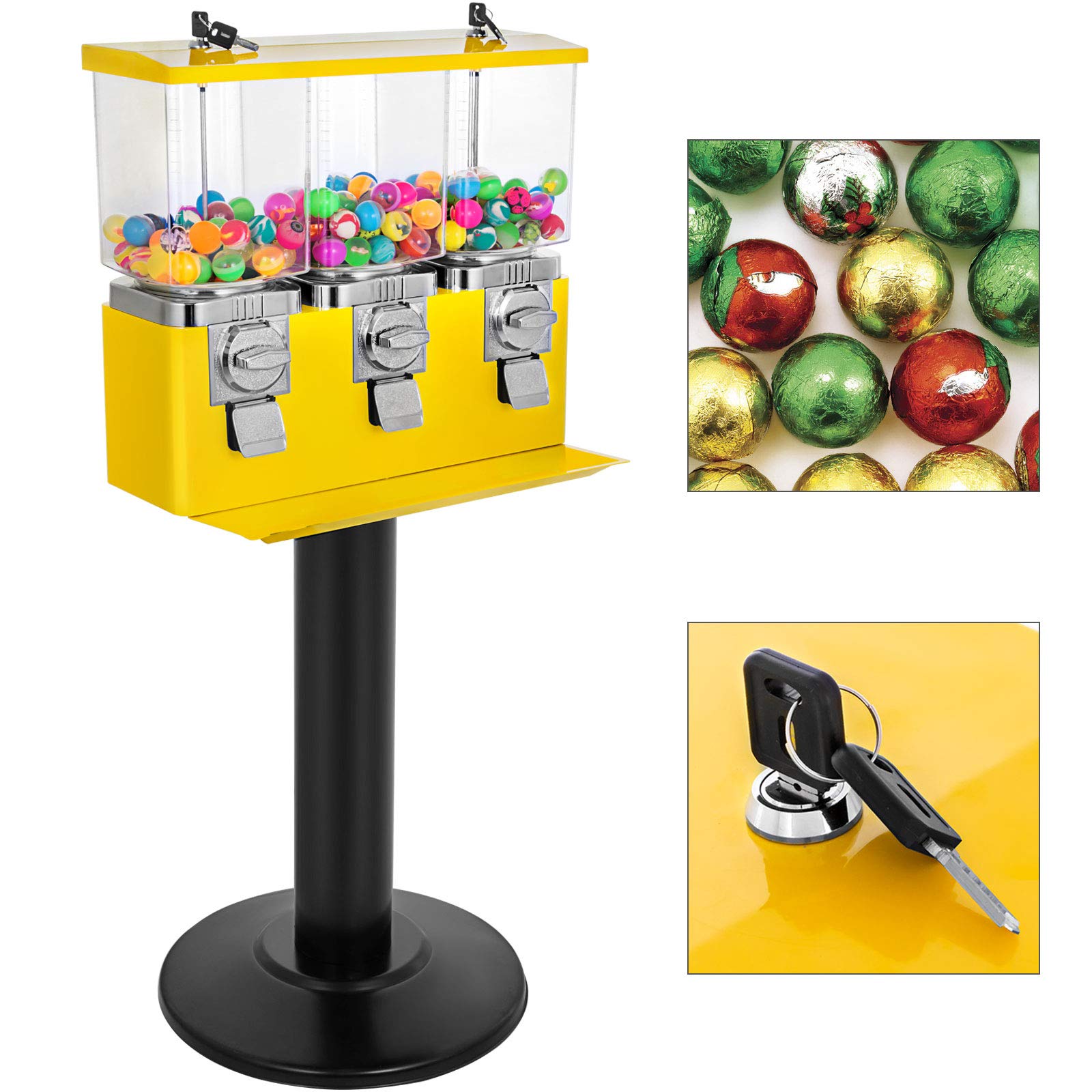 VBENLEM Triple Head Candy Vending Machine, 1-inch Gumball Vending ...