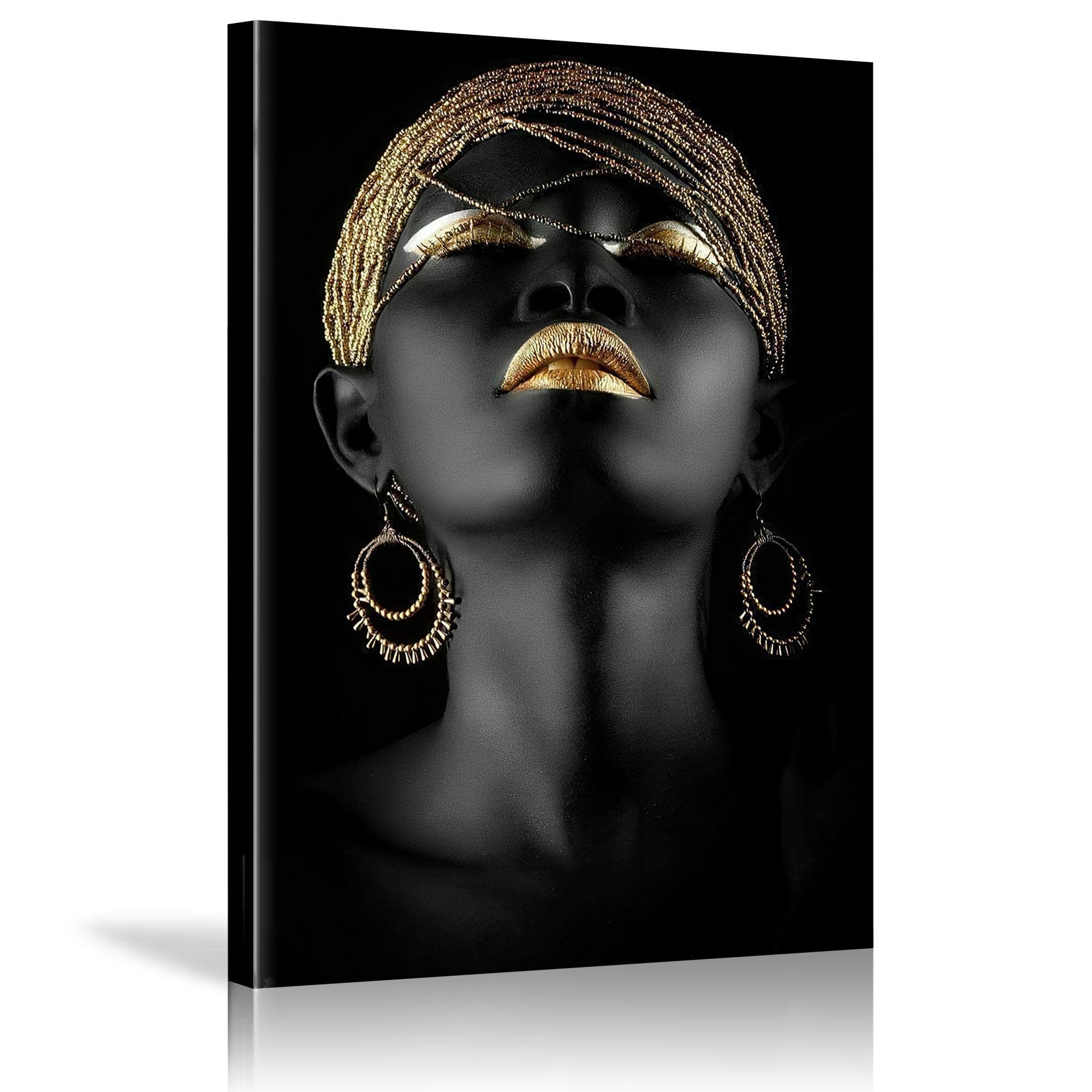 Amazon.com: HYFBH African American Wall Art Black and Gold Women ...