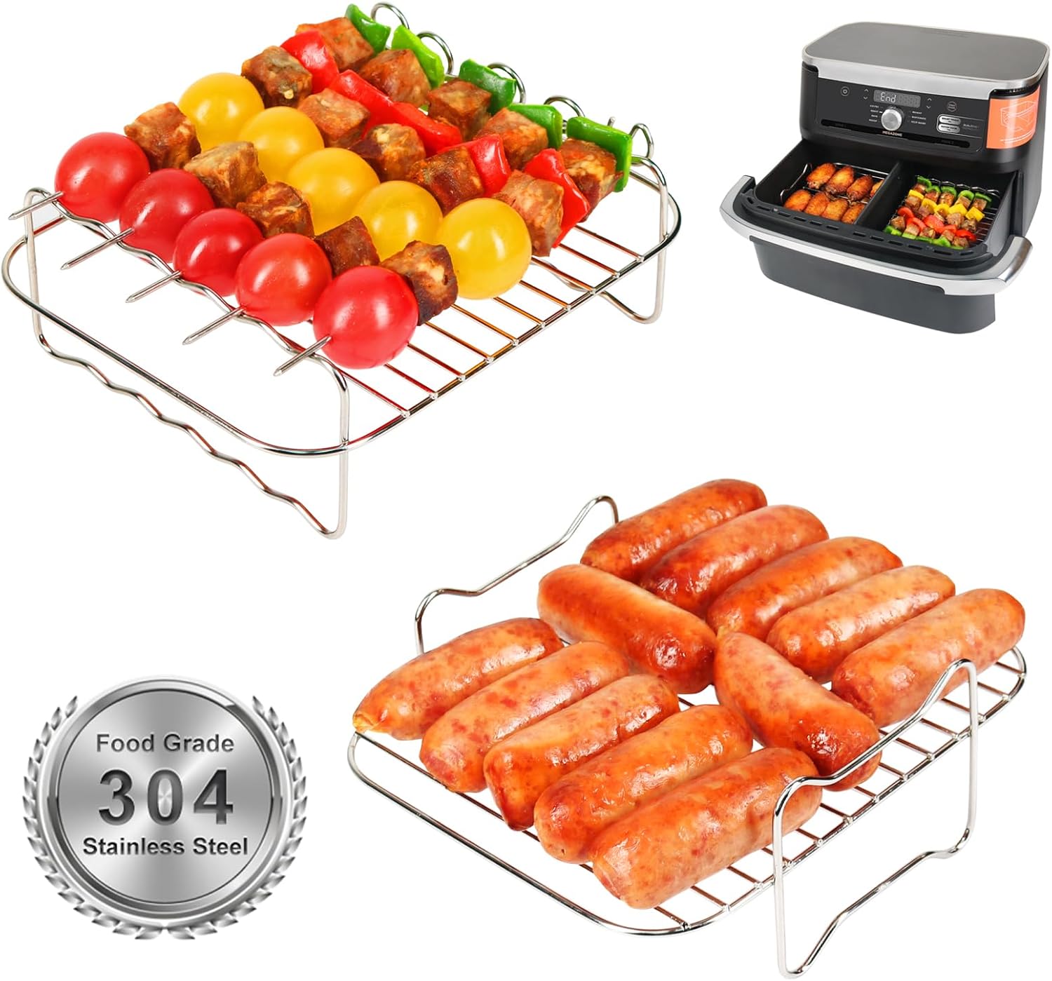 YQL Large Air Fryer Racks with 5 Skewers for Ninja Foodi Flexdrawer ...