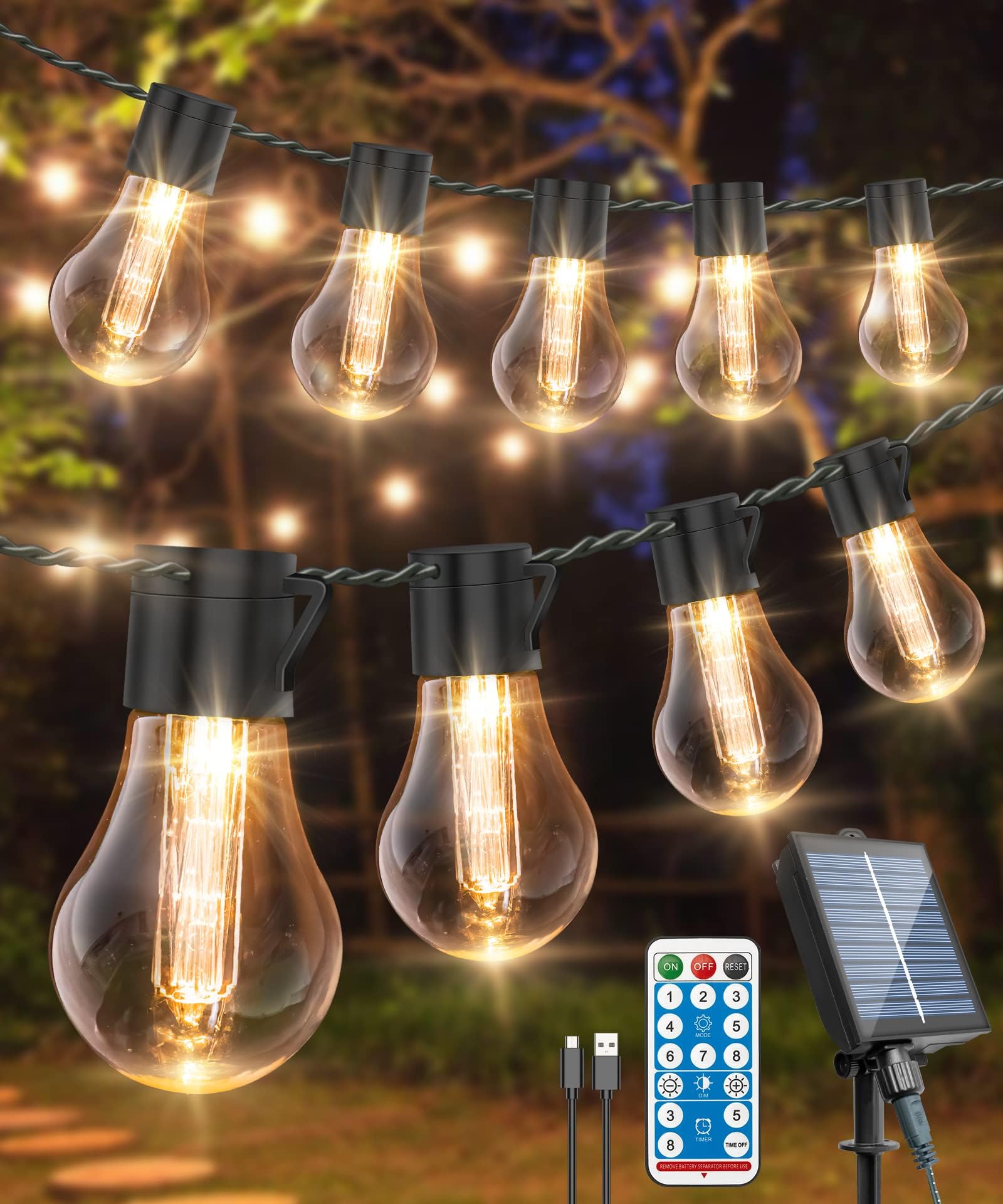 ULIGHTOWN Solar Festoon Lights Outdoor, 14M/46FT USB&Solar String ...