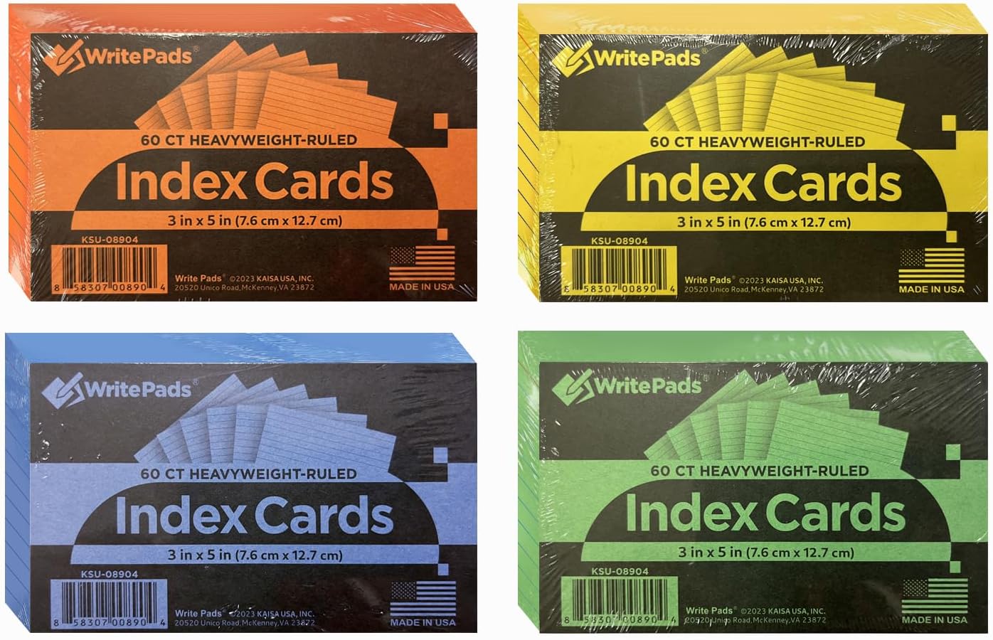 Amazon.com : KAISA Colored Index Cards Flashcard，3x5 Ruled Color Note ...