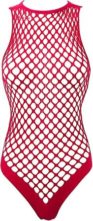 Amazon.com: YONGHS Women's Hollow Out Netted Bodysuit Halterneck ...