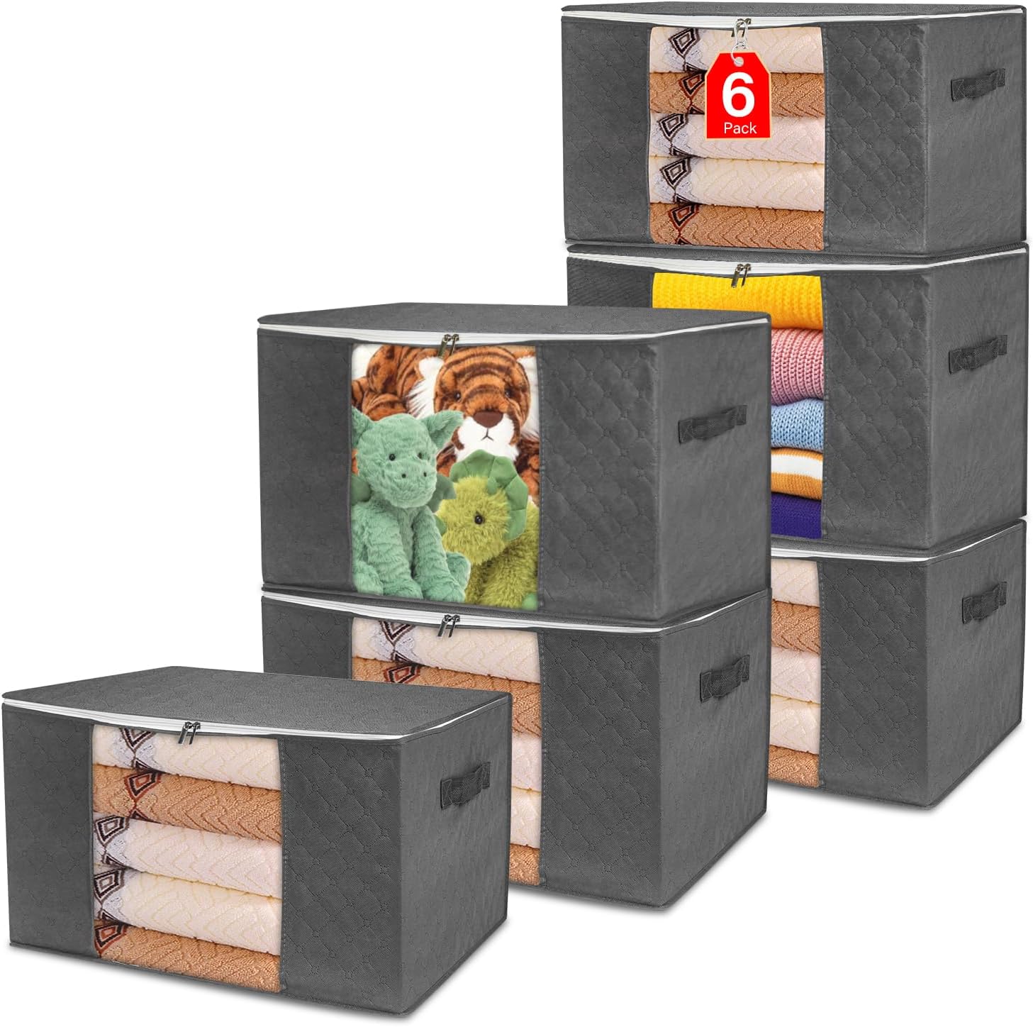 Amazon.com: 96L 6 Pack Large Storage Bags,Storage Bins With Lids And ...
