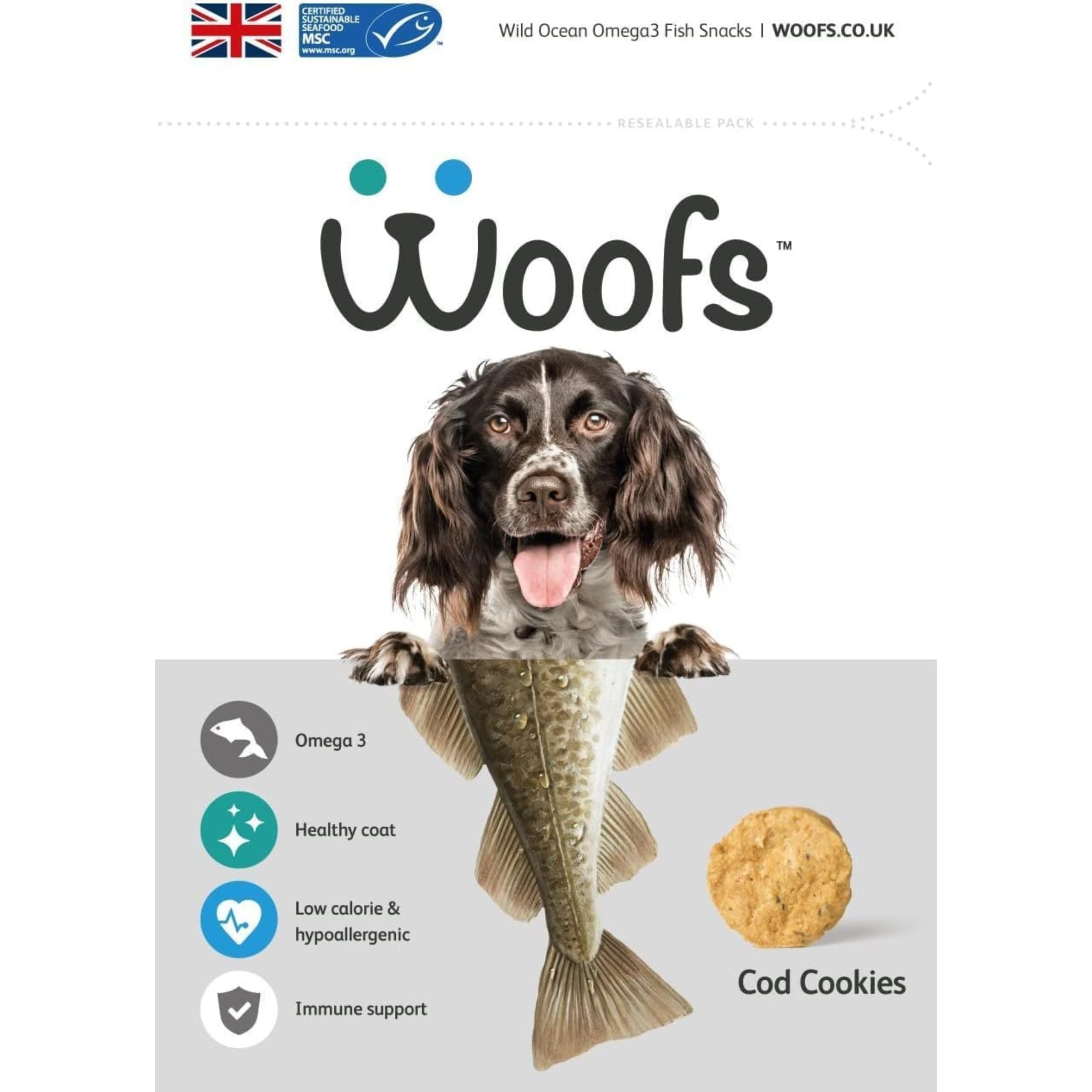 WOOFS Dog Treats, 400g Natural Cod Cookies made from 85% Cod and 15% ...