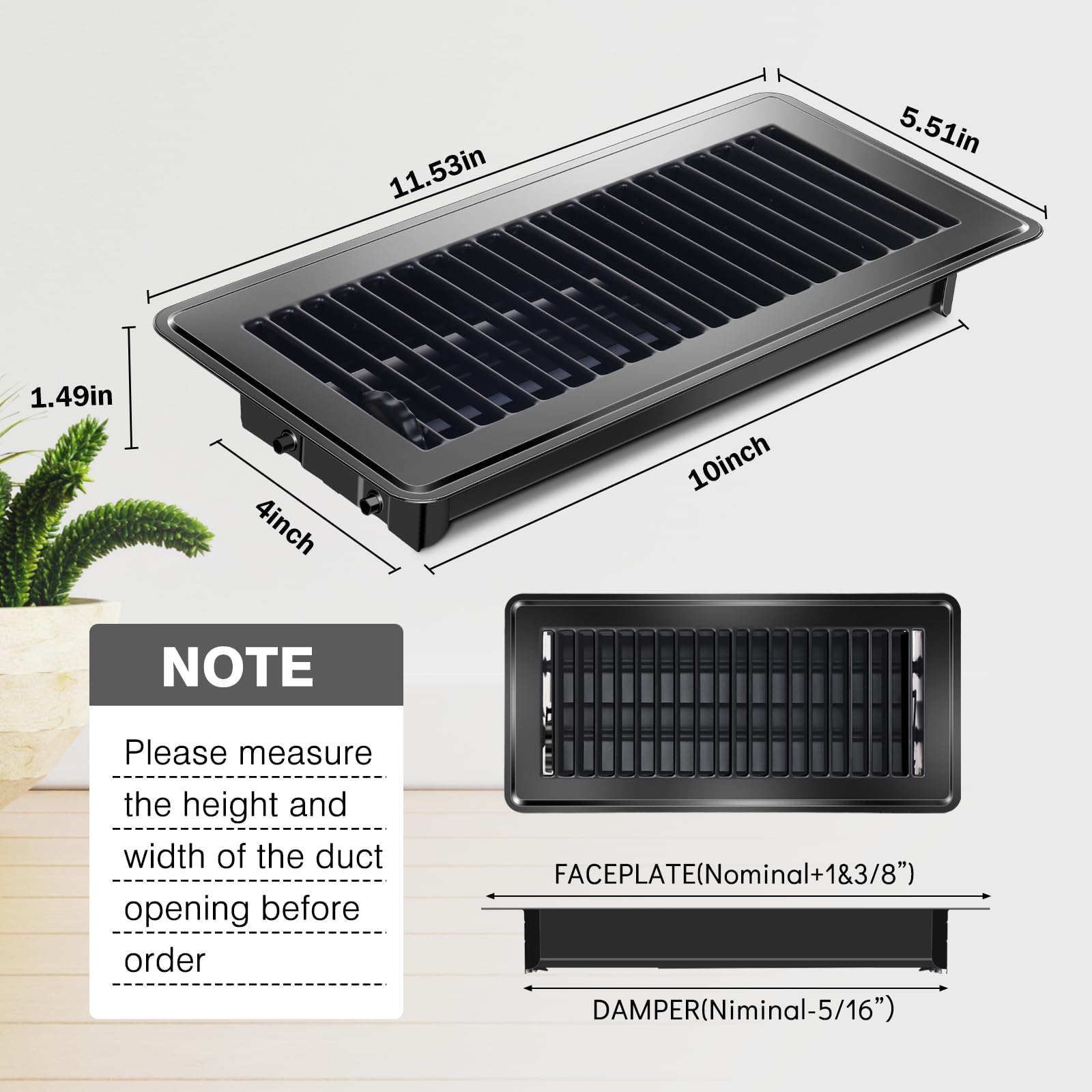 Vent Covers BYEWIRE 4x10" Floor Register - 2 Pack, Heavy-Duty Steel ...