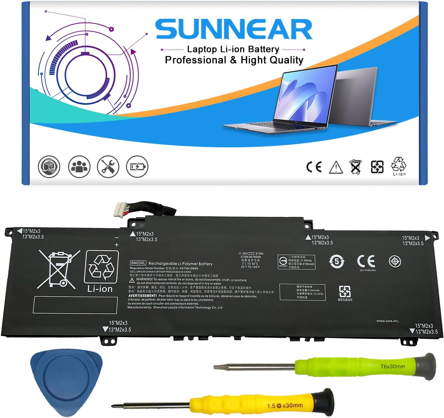 Amazon.com: SUNNEAR BN03XL Laptop Battery Replacement for HP Envy 13 13 ...
